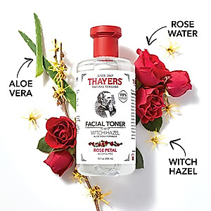 THAYERS Alcohol-Free, Hydrating Rose Petal Witch Hazel Toner with Aloe Vera, 12 Oz (Pack of 3)