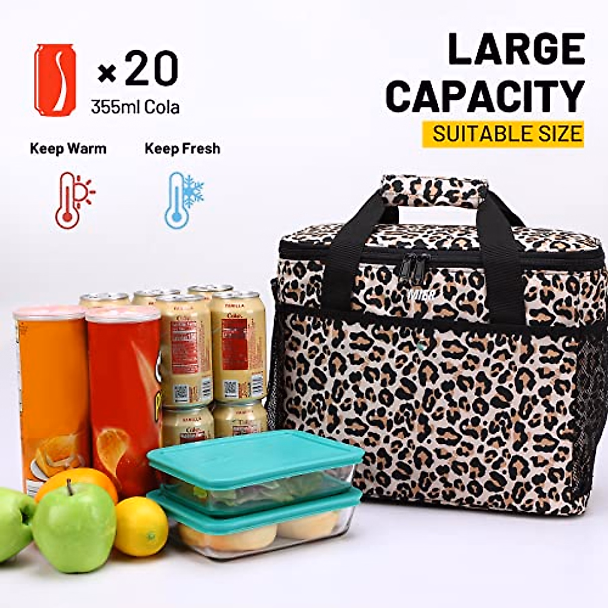 MIER 18L Large Soft Cooler Insulated Picnic Bag for Grocery, Camping, Car, Leopard