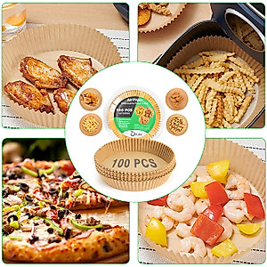 Air Fryer Liners Disposable 100PCS 7.9inch, Non-stick Round Unbleached Parchment Paper for Baking, Oil-proof, 5-8 QT Air Fryer Ninja Cosori Gourmia Instant Pot Accessories