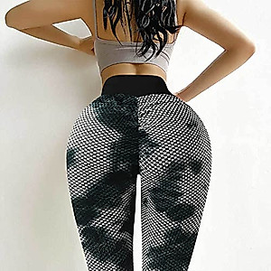 Bblulu Women's High Waist Yoga Pants Tie-Dyed Tummy Control Active Ruched Butt Lifting Stretchy Leggings Textured Booty Tight