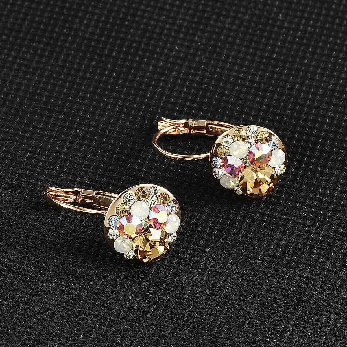 Multicolored Austrian Crystal Drop Earrings for Women 14K Gold Plated Hypoallergenic Leverback Dangle Earrings (Yellow Main Crystal/Rose Gold-tone)
