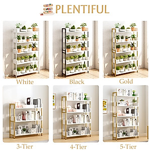 OSCHF Wide Open Shelf Bookcase - Modern 4-Tier Floor Standing Display Bookshelf with Three-Side Baffles for Home and Office, Storage Shelving in Warm White with Gold Frame