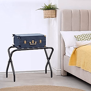 Mr IRONSTONE Luggage Rack Pack of 2, Folding Metal Suitcase Stand with Nylon Straps and Steel Frame, for Guest Room, Hotel, Bedroom, Steel Frame, Holds up to 130 lb, Black