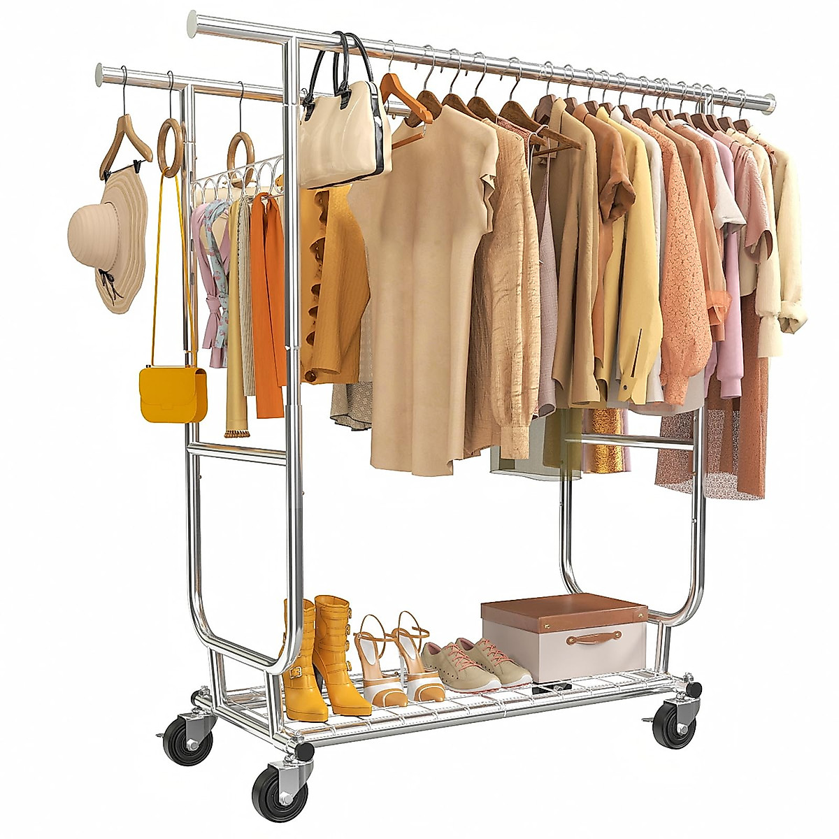 dgedby Clothes Rack Heavy Duty 620LBS For Hanging Clothes, Commercial Garment Rack Heavy Duty,Collapsible ＆ Portable Clothes Rack with Wheels,Rolling Clothing Racks Metal Clothing Rack (CR-H)