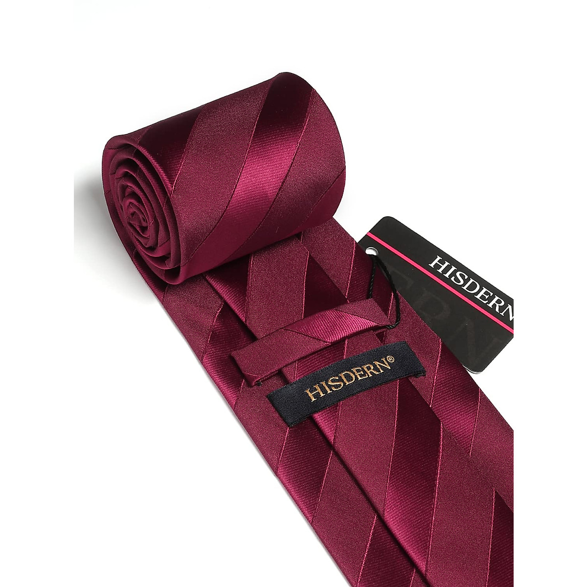 HISDERN Ties for Men Red Tie and Handkerchief Set Maroon Striped Business Formal Woven Burgundy Pocket Square Necktie Wedding College Christmas
