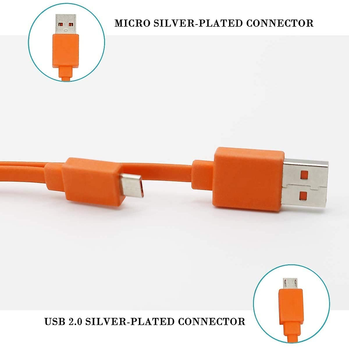 Aquelo USB Fast Power Charger Charging Cable Cord for JBL Wireless Bluetooth Speaker Earphone Headphone Headset Micro-USB, 3.3FT & Orange