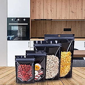 100 Pack Mylar Bags Smell Proof Bags, Resealable Stand Up Food Storage Bags Packaging Foil Pouch Bags with Clear Front Window for Cookies, Snack, Jewelry (5.5x7.9+3.15inch)