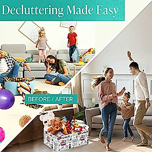 visesunny Rectangular Storage Bins London Landmark Lettering Storage Baskets Canvas Fabric Storage Boxes Foldable Nursery Basket for Clothes,Books,Toys,Shelves,Gifts