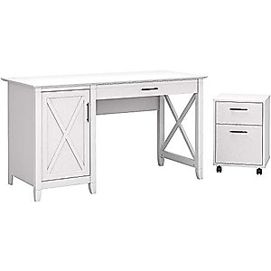 Bush Furniture Key West Computer Desk with Storage and 2 Drawer Mobile File Cabinet, 54W, Pure White Oak
