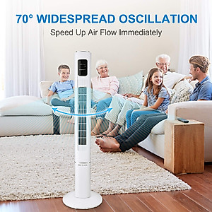 FREE VILLAGE 47'' Bladeless Tower Fan - 47 Inch Portable Tower Fan with Remote, 15 Hours Timer, 70¡ã oscillation, LCD Display, Compact Size, 3 Modes and 3 Speed Settings, Safe for Kids and Pets, White