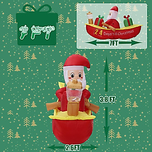 M MINGLE Christmas Inflatables Santa Claus, 7 FT Santa Inflatables Outdoor Decorations Countdown to Christmas, Blow up Yard Decorations Built-in LED Lights for Holiday Lawn Garden