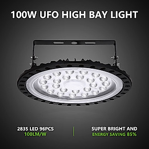 100W UFO LED High Bay Light, 10000 LM Factory Warehouse Industrial Lighting, 6000-6500K Shop Warehouse LED Lights, IP54 Waterproof, Commercial LED Bay Lighting for Garage Factory Workshop Gym（5 Pack）