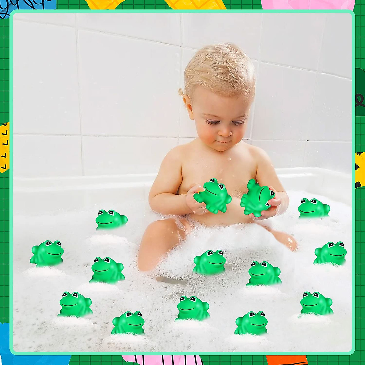 36 pcs Rubber Frogs for Kids, Cute Floating Squeaky Frog Bath Toy Mini Plastic Frogs for Cake Decoration Classroom Carnival Prizes Baby Shower Birthday Party Decoration