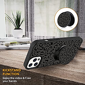 SAKUULO iPhone 12 Pro Max Case, [Screen Protector + Kickstand] Black Leopard Cheetah Design, Anti-Slip Shockproof Lightweight Soft TPU Bumper Protective Case for iPhone 12 Pro Max 6.7 Inch (2020)