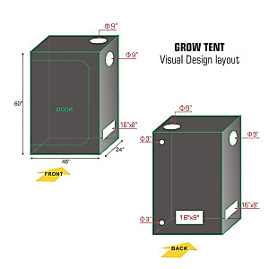 Hydro Plus 48''x24''x60'' Grow Tent Kit Indoor Plants Growing Room+Hydroponics Accessories Hygrometer+24 Hour Outlet Timer+Bonsai Shear+Plant Trellis Netting+Light Hangers(48''x24''x60'' Kit)