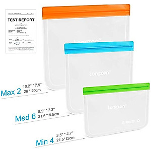 Reusable Storage Bags, longzon【12 Pcs S/M/L】Reusable Sandwich Bags, Reusable Food Ziplock Bags, Small Freezer Large Storage Snack Lunch Plastic Bags, BPA Free, FDA Foodgrade, ecoFriendly Silicone Bags