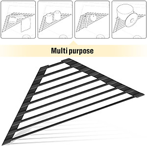 Tomorotec Small Triangle Roll-Up Dish Drying Rack with Silicone Coating Stainless Steel Frame for Sink Corners, Multipurpose Over-The-Sink Kitchen Drainer & Organizer for Space-Saving Storage (Black)