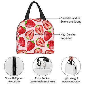 Fashion Strawberry Lunch Box Travel Bag Picnic Bags Insulated Durable Shopping Bag Back To School Reusable Waterproof Bags For Man Woman Girls Boys
