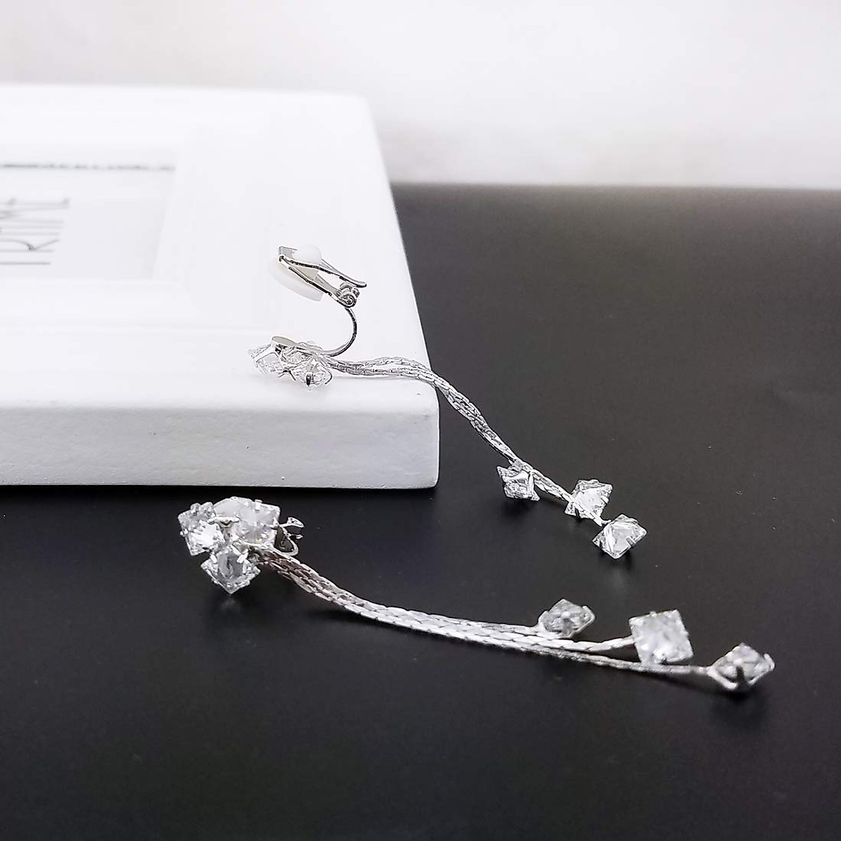 YOQUCOL Women Cubic Zirconia Crystal Long Drop Dangle Clip On Earrings For Not Pierced Women