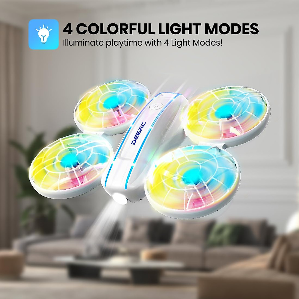 DEERC Mini Drone for Kids, D33 LED Remote Control Drone with 2 Batteries, Kids Drone with Auto Hovering, Headless Mode, 3D Flips and Throw to Go, Great Gift Toys for Boys Indoor Drone