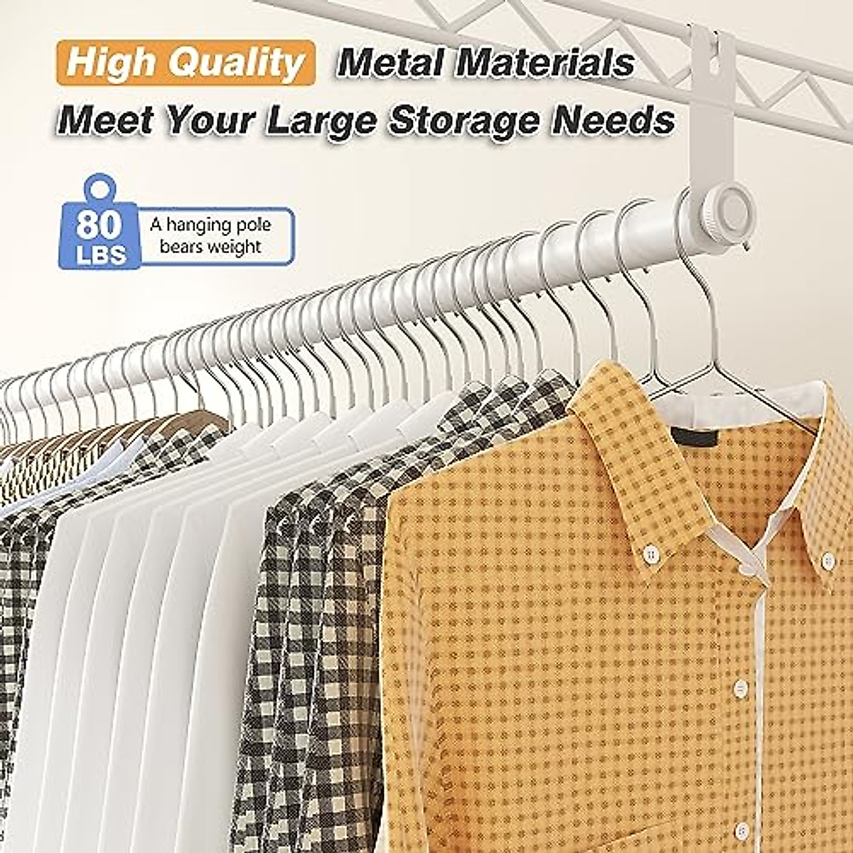 Raybee White Clothing Rack, Heavy Duty Clothes Rack Load 830Lbs, Clothes Racks for Hanging Clothes Rack, Metal Freestanding Closet Wardrobe Rack, Garment Rack Heavy Duty Clothing Rack,77"H x69"W x16"D