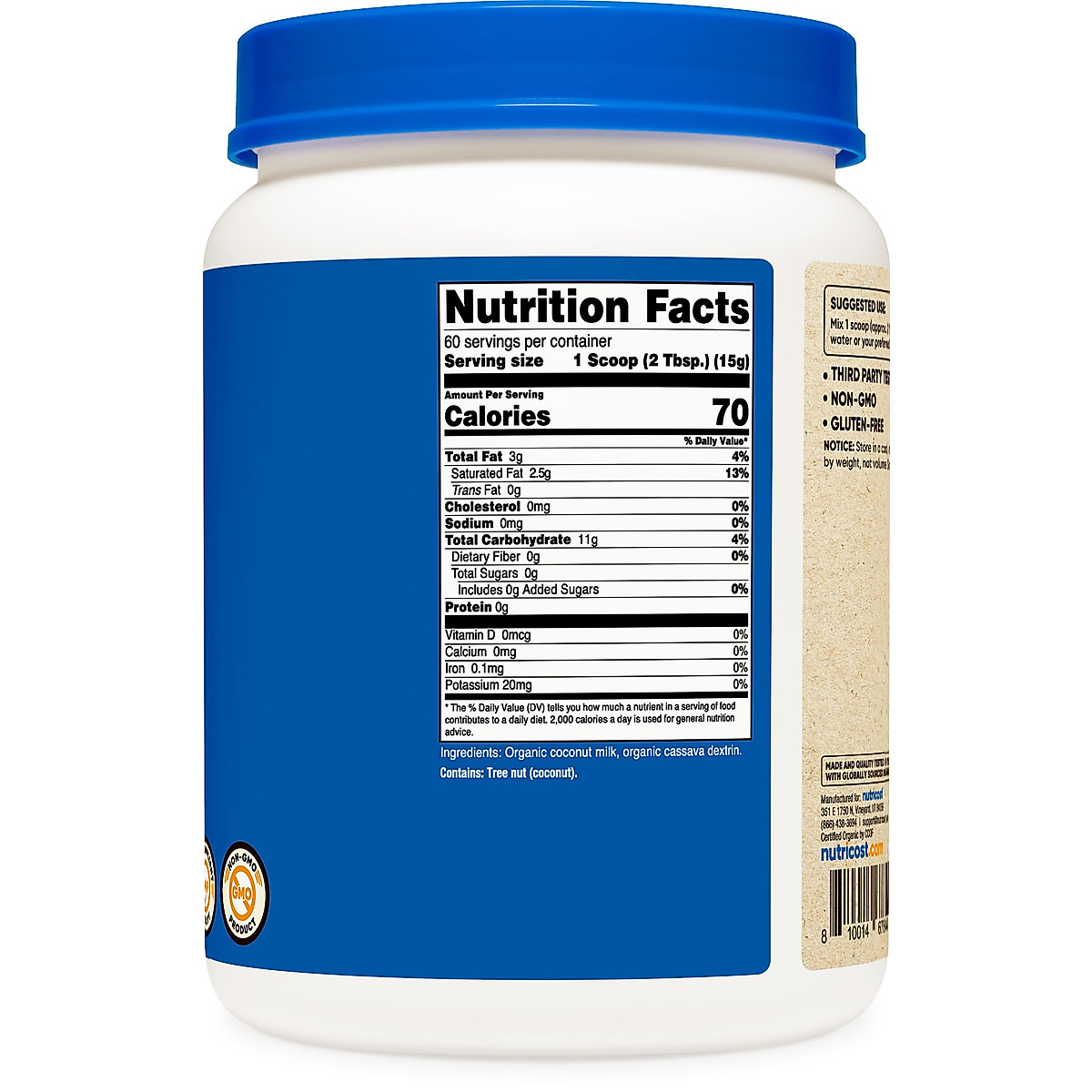 Nutricost Organic Coconut Milk Powder 2LBS - Non-GMO, Certified Organic Coconut Milk Powder