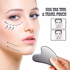 Stainless Steel Face Roller and Gua Sha Set, Asian Beauty Secret for Face, Eye, Nose, Neck, Body Muscle Relaxing Prevents Wrinkles Facial Massage Tools - 100% Authentic Genuine Stainless Steel