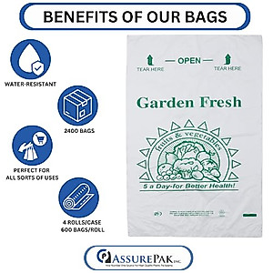 Plastic Bag Rolls-HDPE 5 A-DAY Produce Rolls 12"x20"-11 microns -2400 bags/case