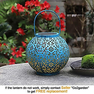 Go2garden Solar Large Lanterns Outdoor Hanging Lights Metal Decorative Garden Lights Waterproof Solar Lantern for Table, Patio, Courtyard, Party Decorations (1 Pack, Teal Blue)