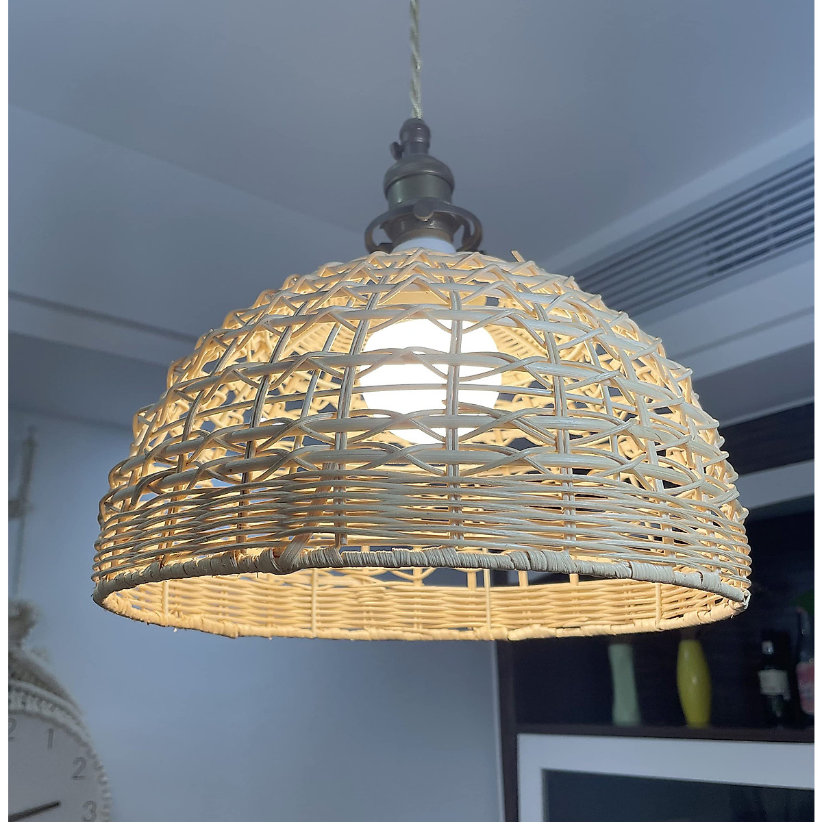 RISEON Rattan Lamp Shade, Woven Hanging Pendant Lampshade, Country Cottage Wicker Basket Chandelier Lamp Cover Rustic Ceiling Light Fixture Table Lamp Floor Lamp Light for Bedroom Living Room Hallway