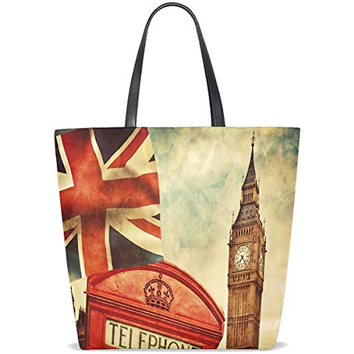 VVIEER Vintage Handbag Leather Tote Bag Purse British Flag Big Ben London for Womens, Image 912, 12inch x 4.7inch x 13.6inch