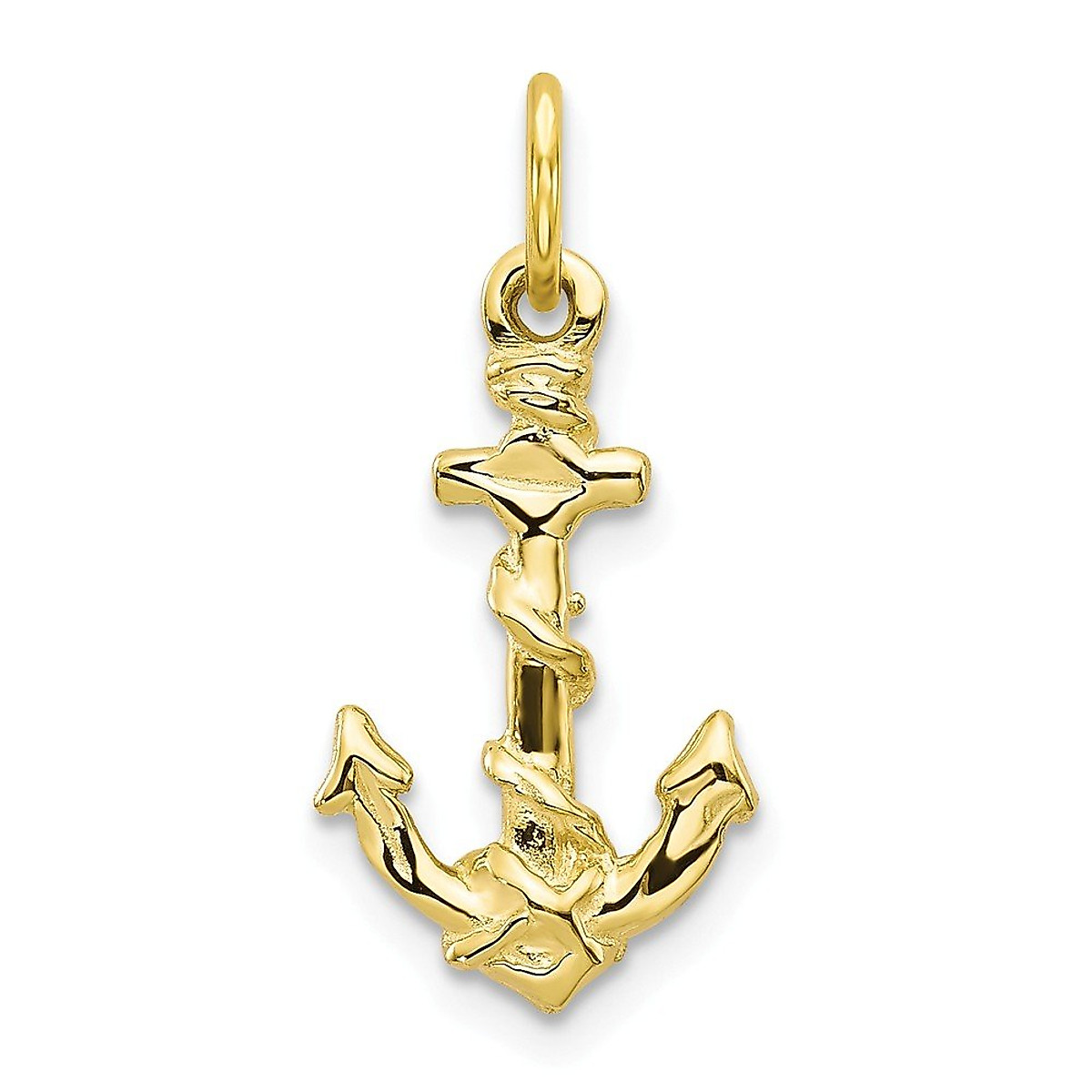 Solid 10k Yellow Gold Anchor Pendant Charm - 20mm x 11mm