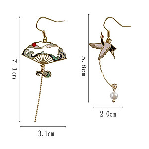 Asymmetric Fan Earrings, Sector Drop Earrings, Small Fan Dangle Earrings Cute Retro Ethnic Pretty Stud Earrings - Black