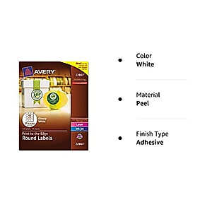 Avery 22807 Round Easy Peel Labels44; 2 in. Dia.44; Glossy44; White44; 120-Pack