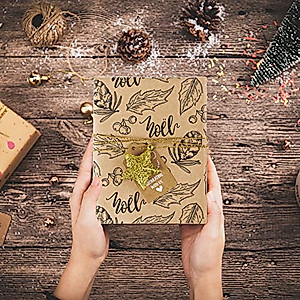 RUSPEPA Christmas Wrapping Paper - Brown Kraft Paper with Black Christmas Elements Print Paper - 4 Roll-30Inch X 10Feet Per Roll