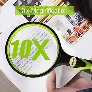 Wapodeai Magnifying Glasses, Magnifying Glass 10X Handheld Reading Magnifier for Seniors & Kids, 75mm Large Magnifying Lens with Non-Slip Rubber Handle for Reading and Hobbies.