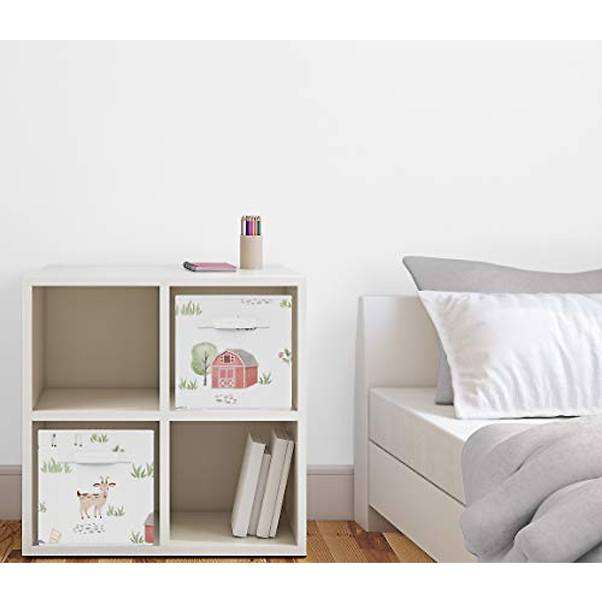 Sweet Jojo Designs Farm Animals Foldable Fabric Storage Cube Bins Boxes Organizer Toys Kids Baby Childrens - Set of 2 - Watercolor Farmhouse Horse Cow Sheep Pig