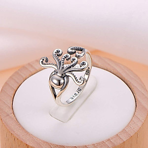 Sea Jewelry S925 Sterling Silver Octopus Ring New Pirate Octopus Tentacles Black Opening Ring Cute Sea Animal Ring for Women,Oxidized ring 10