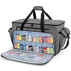 CURMIO Sewing and Embroidery Machine Carrying Case, Universal Tote Bag with Removable Cushion Pad Compatible for Brother SE600, SE630, PE535 Embroidery Machine and Accessories, Gray, Bag Only