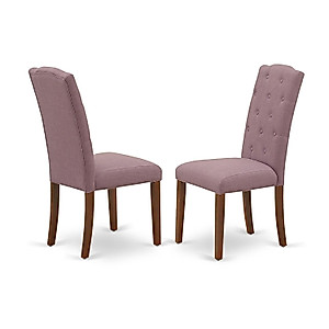 East West Furniture DLCE3-MAH-10 3 Piece Dinette Set for Small Spaces Contains a Round Dining Table with Dropleaf and 2 Dahlia Linen Fabric Parsons Dining Chairs, 42x42 Inch, Mahogany
