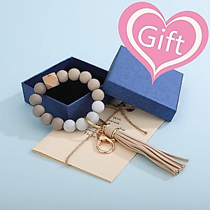 Sither Silicone Keychain Ring for Women Cute Keyring Bracelet Bangle with Tassel Car Keychain Holder for Mom Gift (khaki)