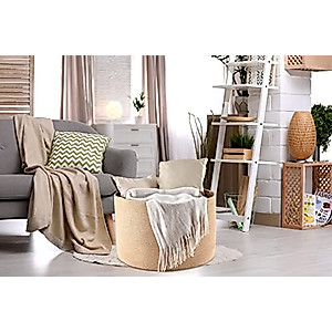 CuddleHaus | Modern Boho Basket | Living Room Blanket Storage Holder | Nursery Laundry Baskets | Baby and Kids Room Toy Organization | Woven Cotton Rope Bathroom Towel Basket | 20" x 13"