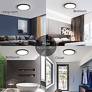 TALOYA Flush Mount LED Ceiling Light Fixture Black,12 Inch 20 Watt, Thin Ceiling Lamp Surface Mount for Kitchen Bedroom Utility Laundry Closet Room,3 Color Temperatures in One (3000k/4000k/6500k)