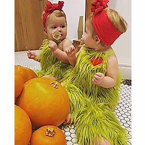 oneflow Baby Girl Monster Costume Infant Toddler My First Halloween Christmas Costumes with Romper Leg Warmers and Headband (6-12 Months,Green Monster)