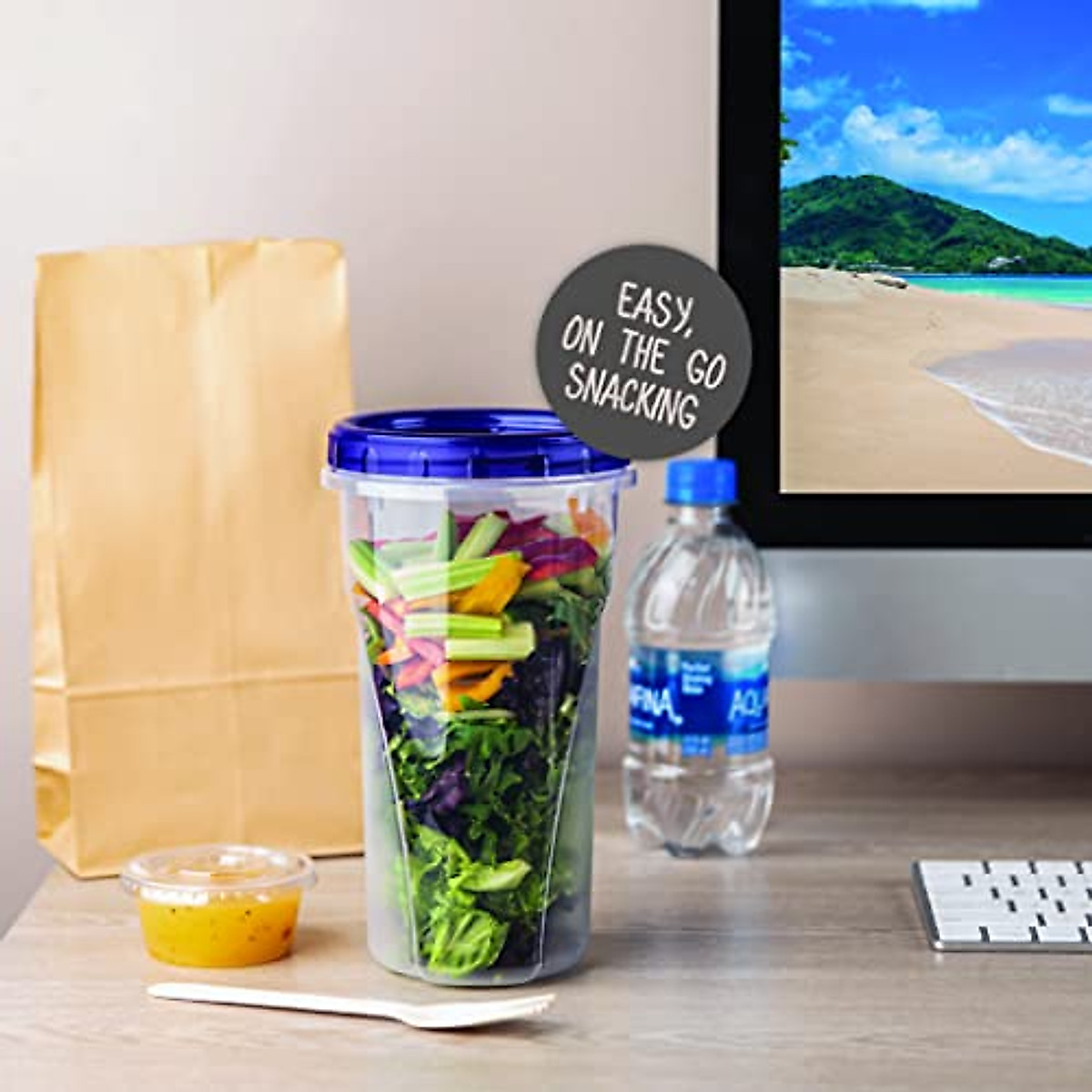 PLASTICPRO 48 Ounce Twist Top Deli Containers Clear bottom With Blue Top Twist on Lids Reusable, Stackable, Food Storage Freezer Container Pack of 4 (Blue)