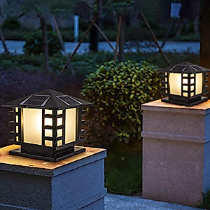 CraftThink LED Solar Post Light Outdoor, Opaque Lamp Glass House-Shape Gate Light with Square Acrylic Shade/Warm Light Sources/in Black for Garden Yard Post Pole Pillar Mount Landscape- 10" Wide