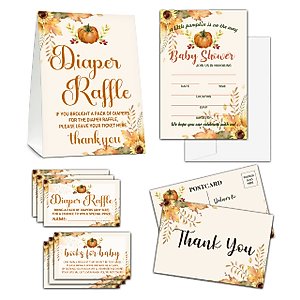 Baby Shower Cards Kit,Happy Fall Thanksgiving Day Set of 25 Baby Shower Invitations with Envelopes, Book Request Cards for Baby Shower,Autumn Pumpkin Baby Shower Party Favor Decoration(02)
