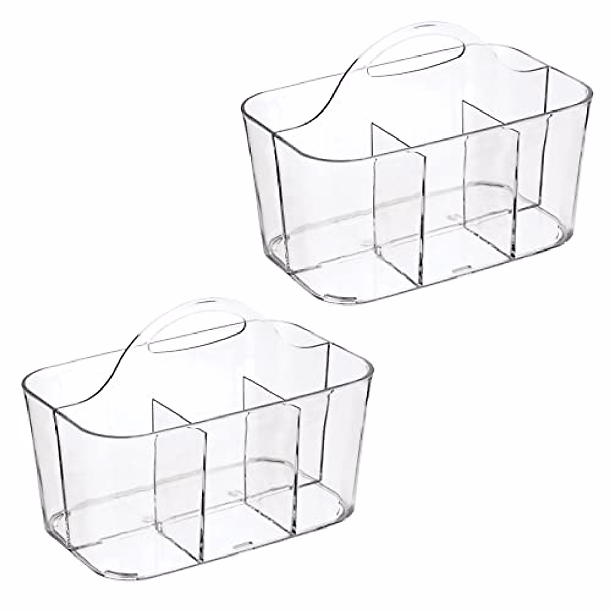 mDesign Small Plastic Shower/Bath Storage Organizer Caddy Tote with Handle for Dorm, Shelf, Cabinet - Hold Soap, Shampoo, Conditioner, Combs, Brushes, Lumiere Collection, 2 Pack, Clear