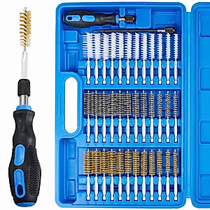 Orion Motor Tech 38pc Wire Brush Set, Bore Brush for Drill with 1/4 Inch Hex Shank and Long Extension Bars, 8-19mm Dia Round Wire Brush Kit, 0.31-0.75 Inch Stainless Steel Brass Nylon Cleaning Brushes