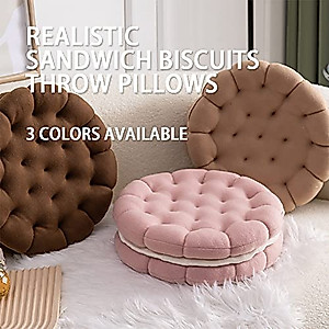 KedeLak Sandwich Biscuits Throw Pillows for Sofa Couch Brown Chocolate Biscuits Seat Cushions Cute Round Food Throw Pillows for Home Decoration